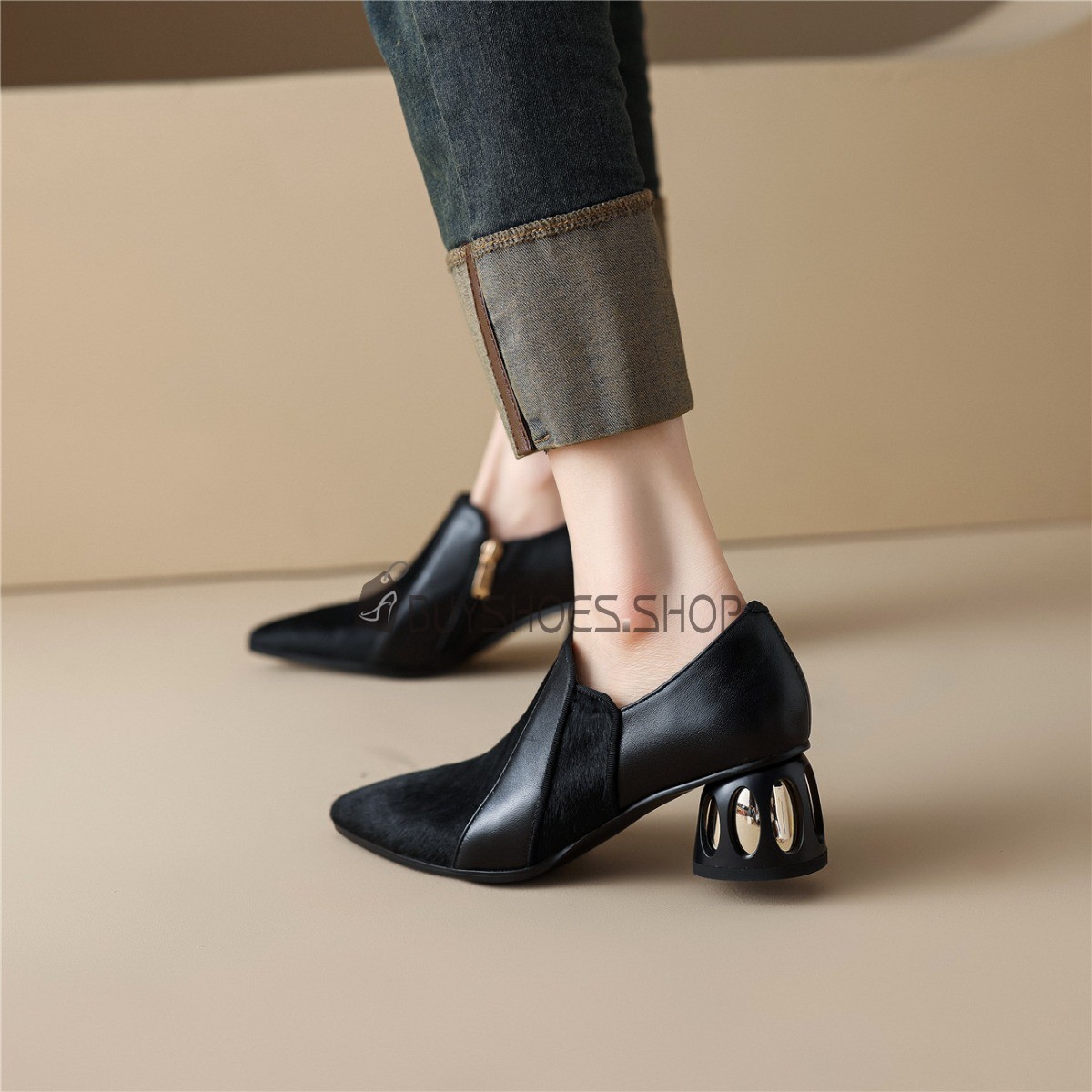 Scarpe A Punta Pelliccia Tacchi Largo Eleganti Décolleté Classiche 6 cm ...