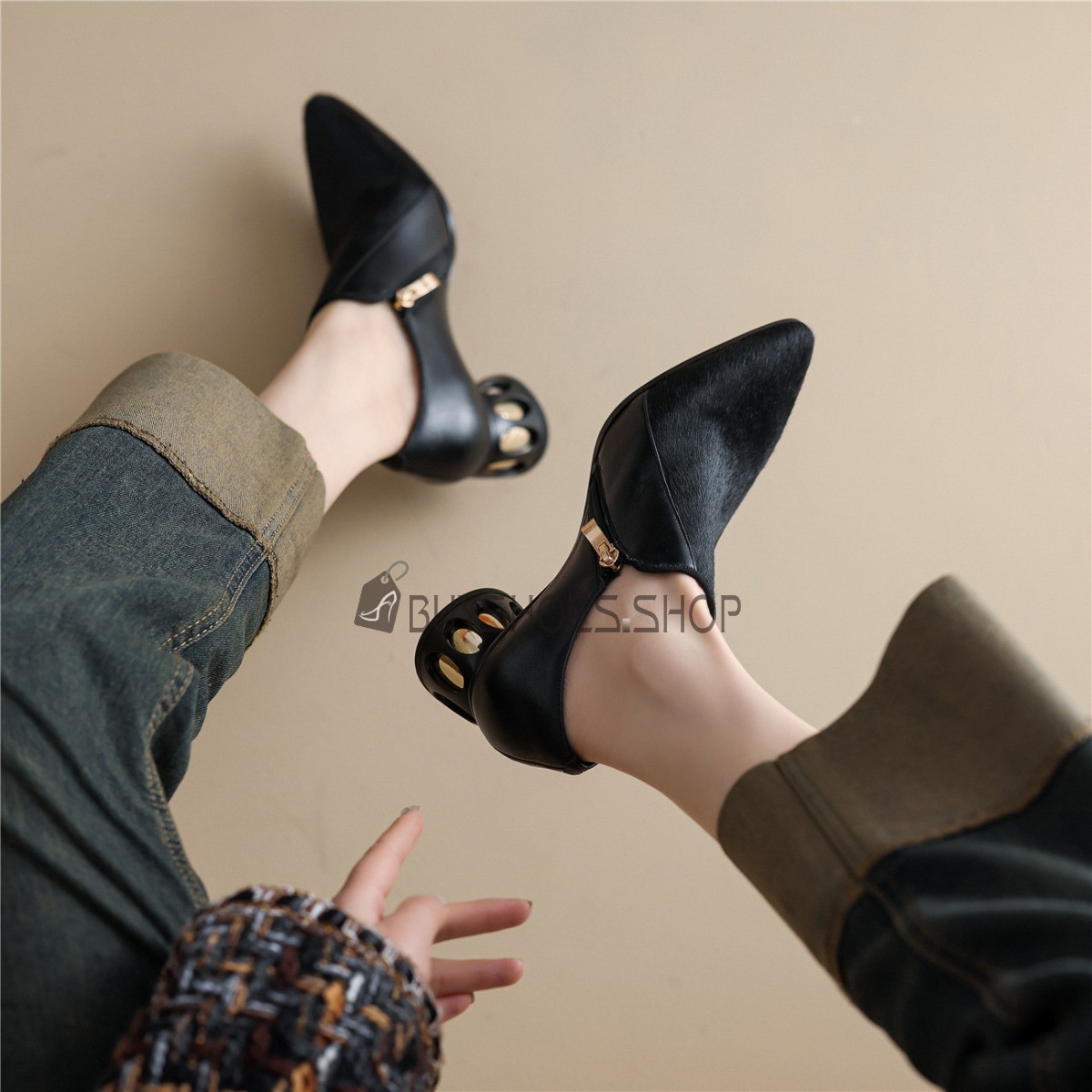 Scarpe A Punta Pelliccia Tacchi Largo Eleganti Décolleté Classiche 6 cm ...