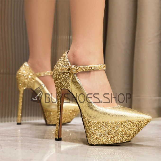 Cheap Sequin High Heels Womens Footwear Pumps Full Grain Evening Party ...